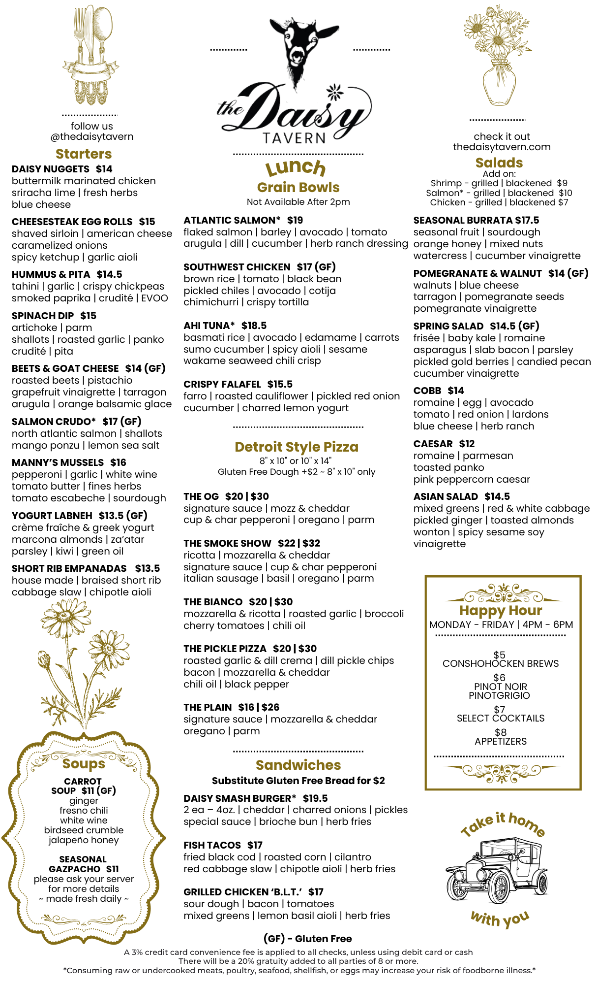 Menus | The Daisy Tavern in Conshohocken, PA